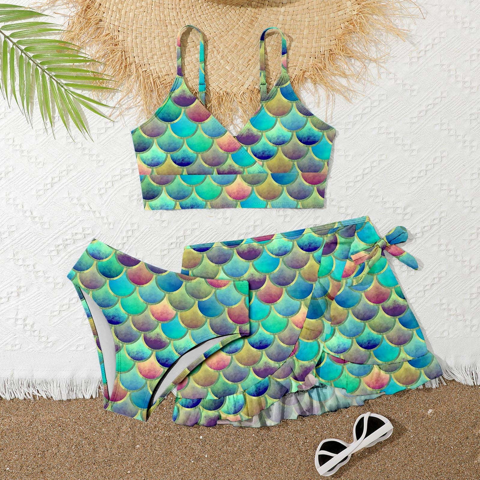 YUANZI Kids Swimsuits Fish Scale Tail Swimsuit Set Scale Print Swimwear ...