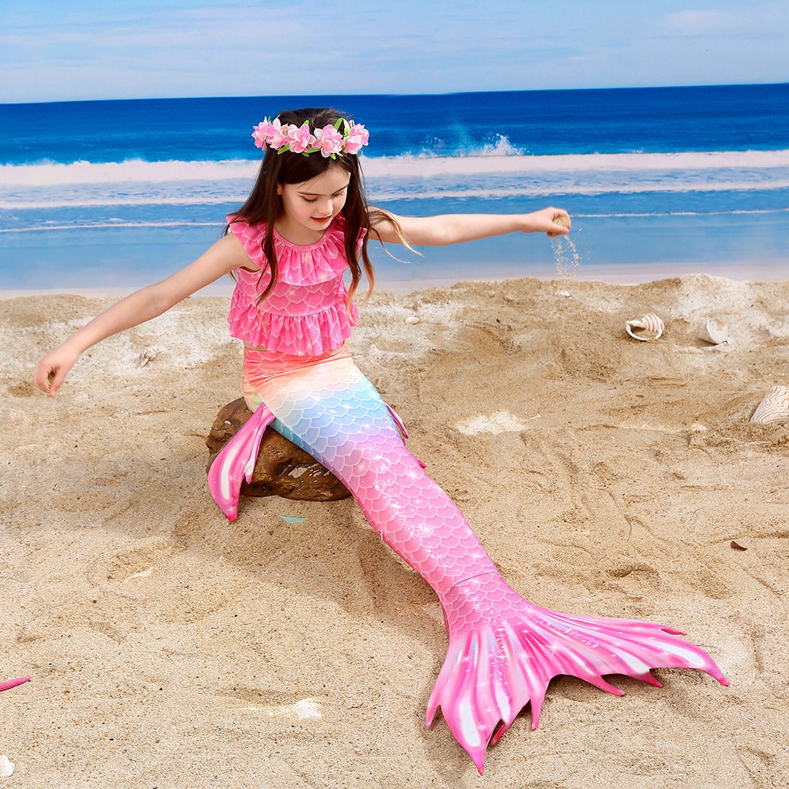 YUANZI Kids Swimsuits Fish Scale Tail Swimsuit Set Swimsuit Tail ...
