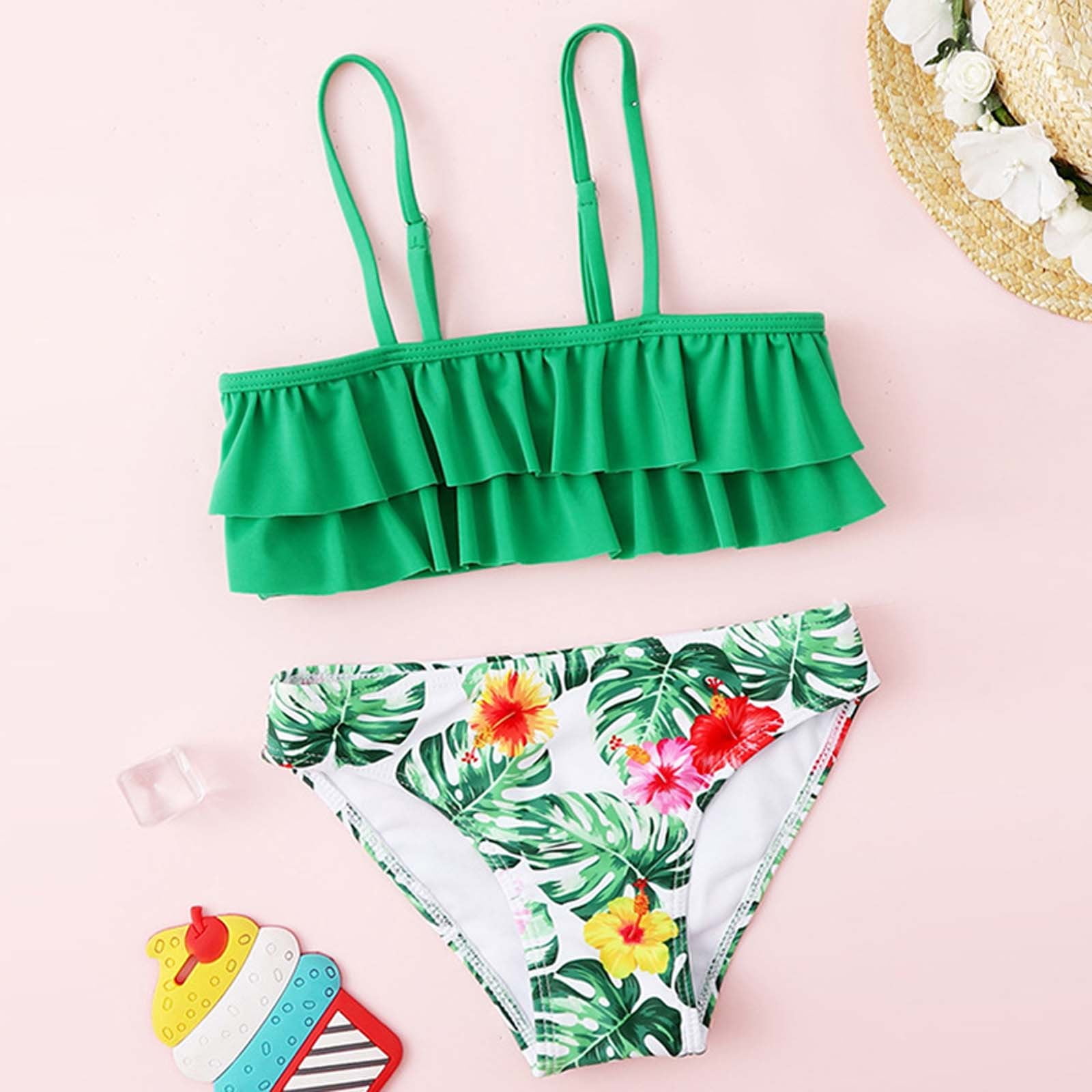 YUANZI Kids Swimsuits Girls' Coconut Tree & Floral Print 2 Piece ...
