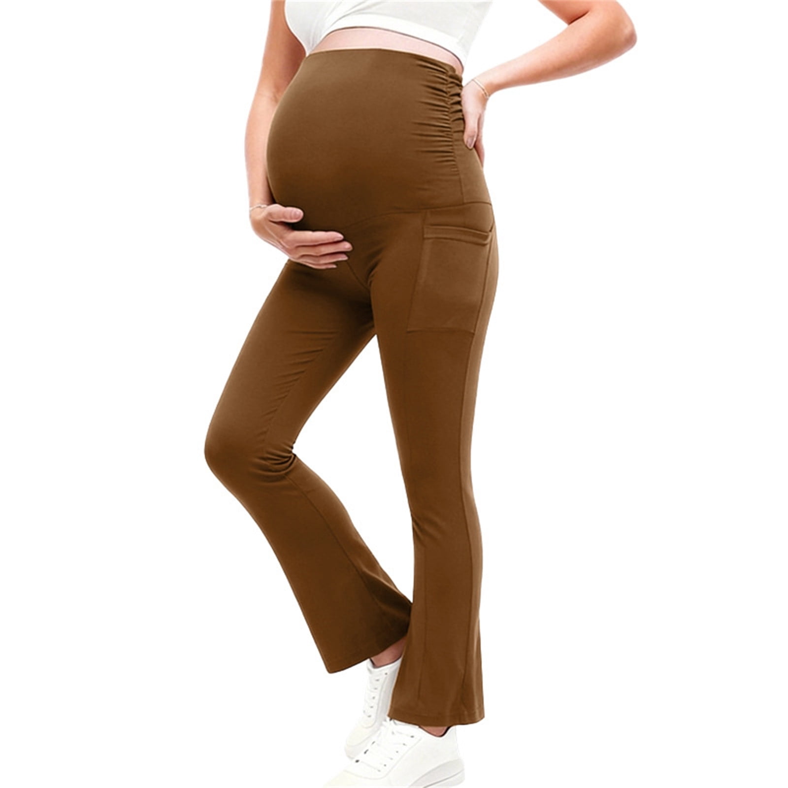 YUANxueke Maternity Flare Leg Gym Yoga Pants for Women Over the Belly ...
