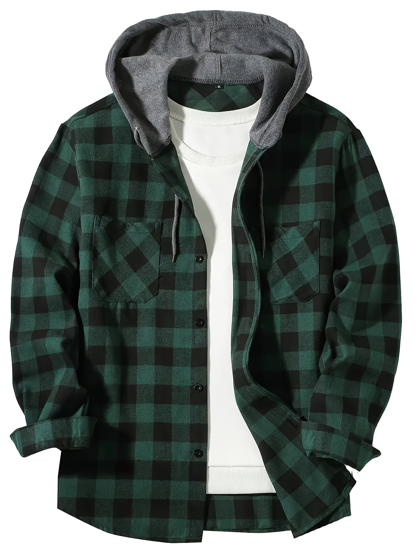 YUBIKWETE Men's & Big Men's Long Sleeve Plaid Flannel Hooded Shirt ...