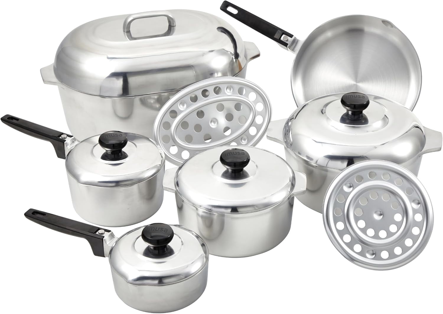 YUBIN USA Heavy Duty 13-Piece Cast Aluminum Cajun Cookware Set, Silver ...