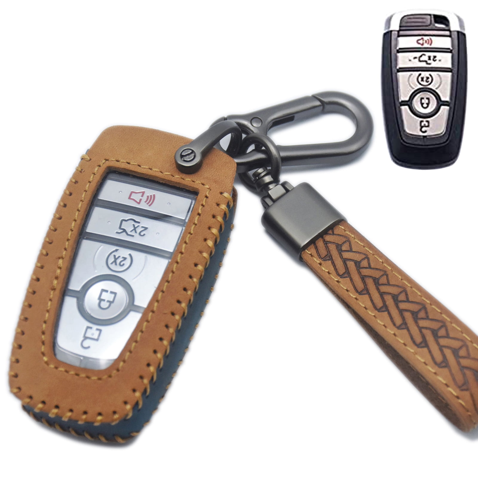YUBOMT for Ford Key Fob Cover,Genuine Leather Key Case with Keychain ...