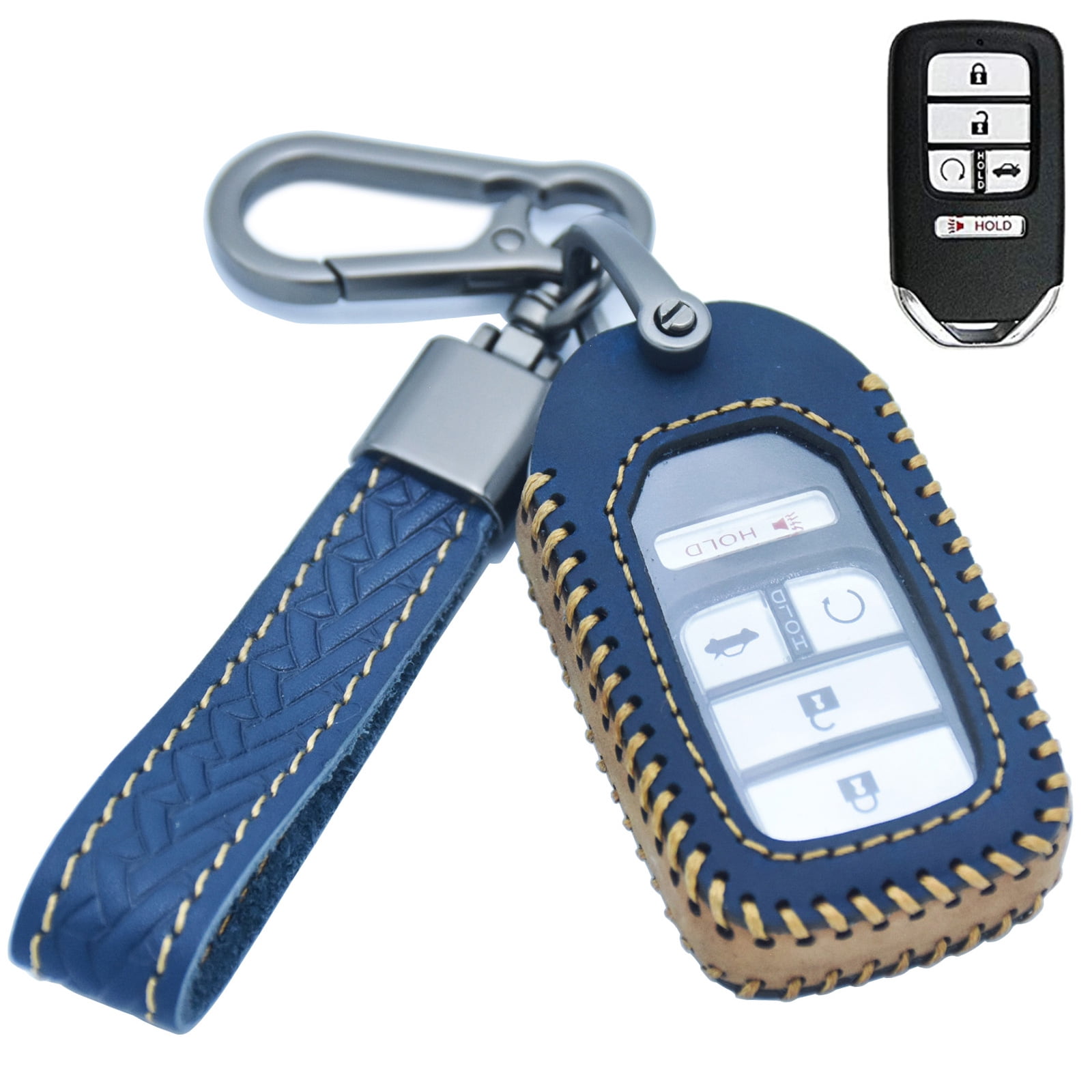 YUBOMT Leather Key Fob Cover & Keychain for Honda Models, Blue ...