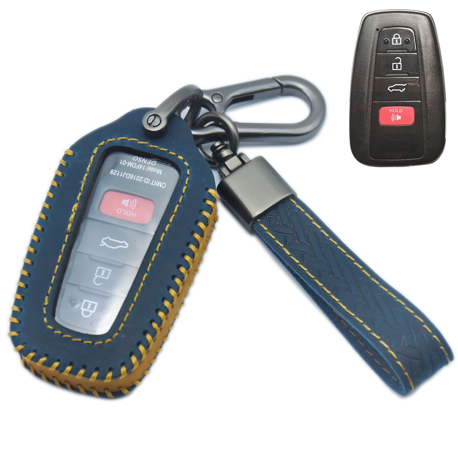 YUBOMT for Toyota Key Fob Cover,Genuine Leather Key Case with Keychain ...