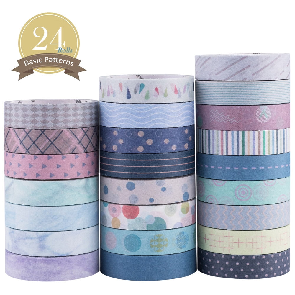 YUBX 24 Rolls Thin Colored Aesthetic Washi Tape Set for Scrapbook, DIY ...