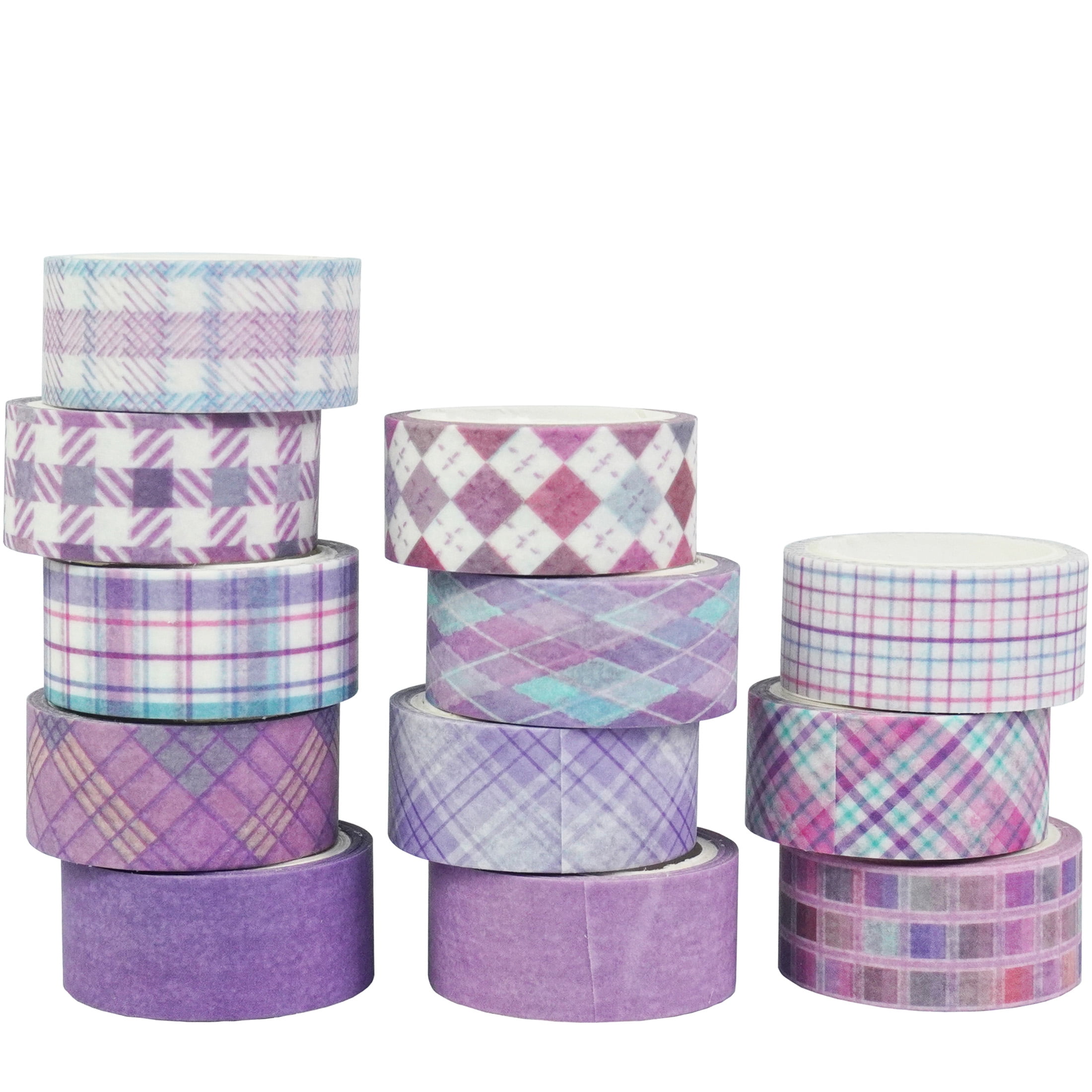 YUBX Basic Grid Washi Tape Set 12 Rolls Purple Plaid Masking Decorative ...