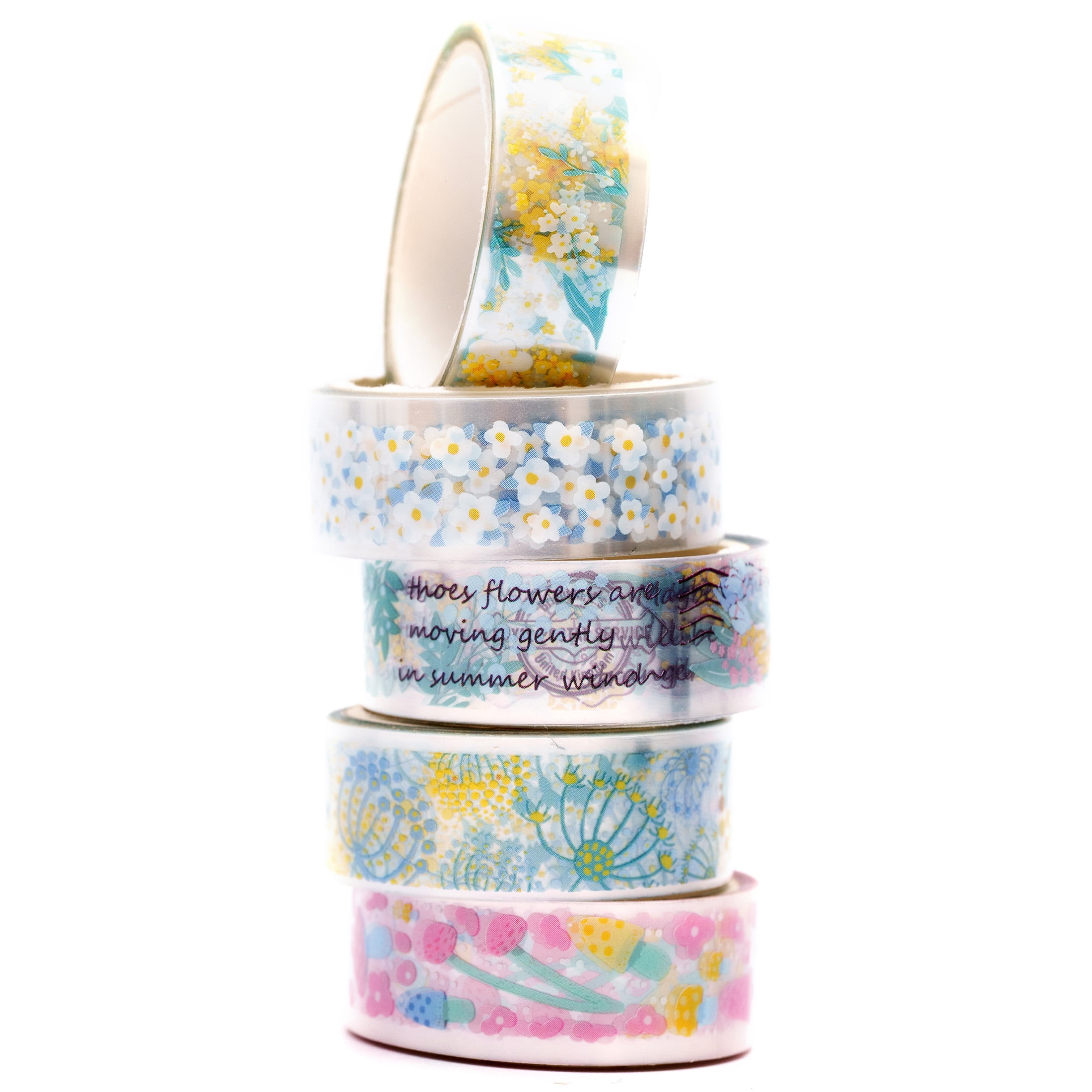 YUBX Flower Patterns PET Tape Set 5 Rolls Floral Arts Decorative Tapes ...