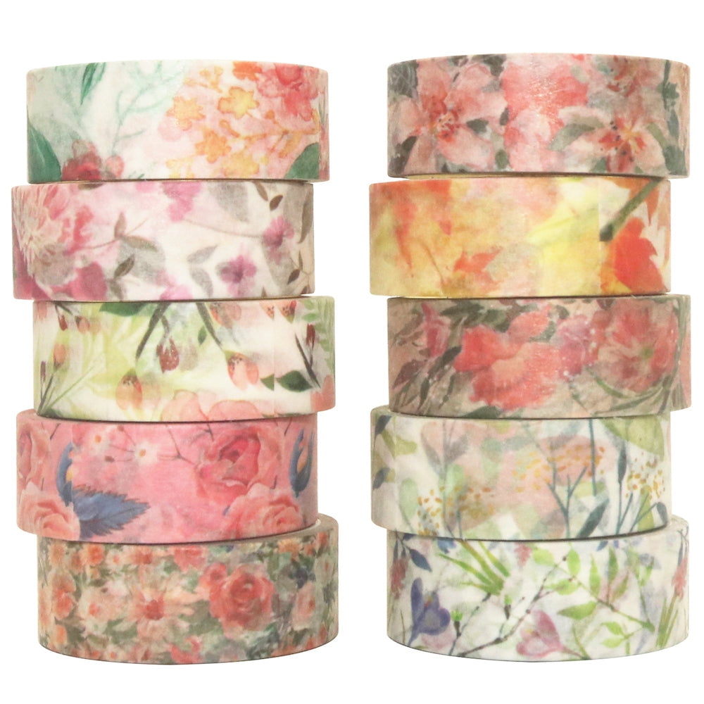 YUBX Garden Flowers Washi Tape Set 10 Rolls Orange Red Floral ...