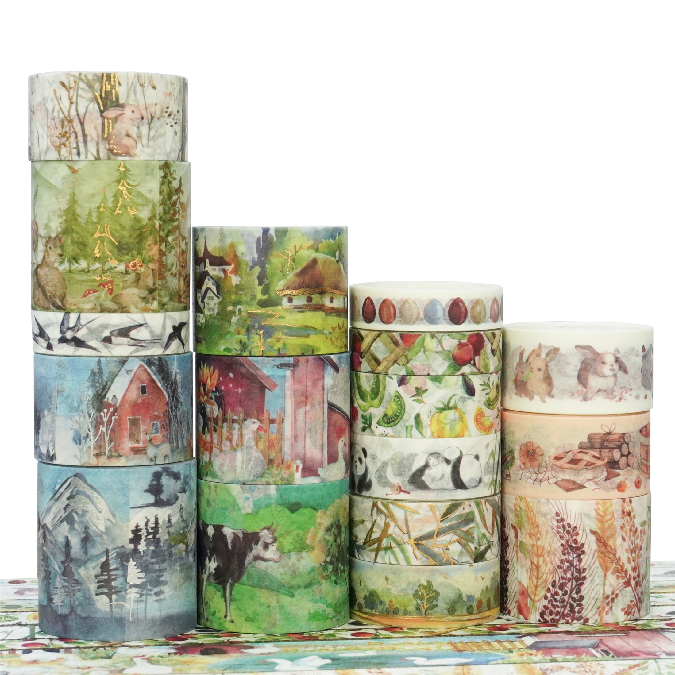 YUBX Mountain Village Washi Tape Set 17 Gold Foil Masking Painting ...