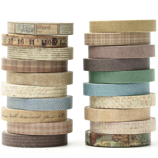 YUBX Vintage Washi Tape Set 20 Rolls Skinny Retro Masking Decorative ...