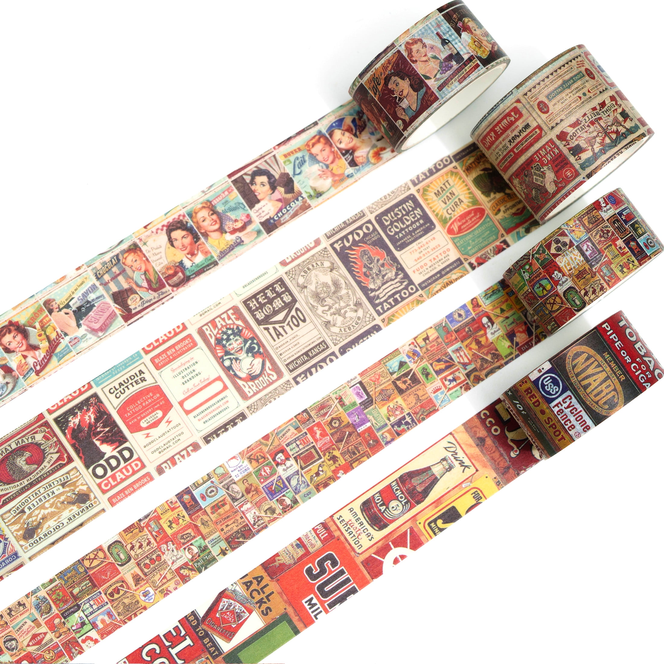 YUBX Vintage Washi Tape Set 4 Rolls Retro Poster Masking Decorative ...