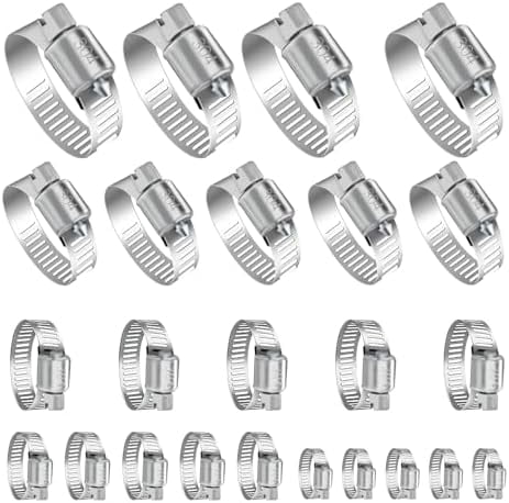 YUCDXVF 24PCS Adjustable Stainless Steel Hose Clamps, /4“-2” (6-51mm) Stainless Steel Hose Clamp ...