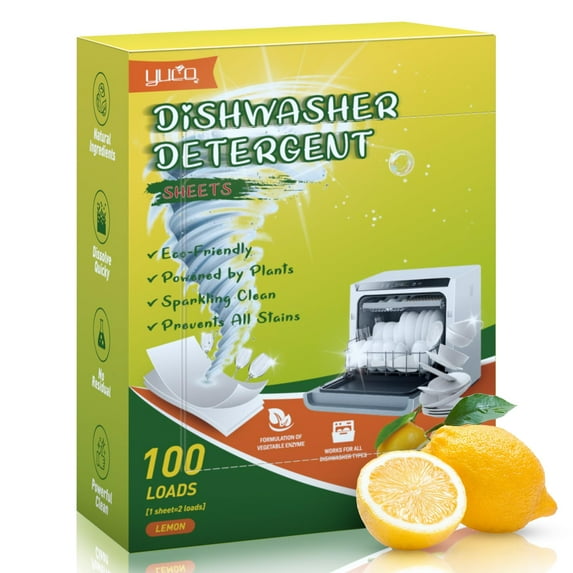 YUCO Dishwasher Detergent Sheets 100 Loads, Liquid-Free Dish Cleaner ...