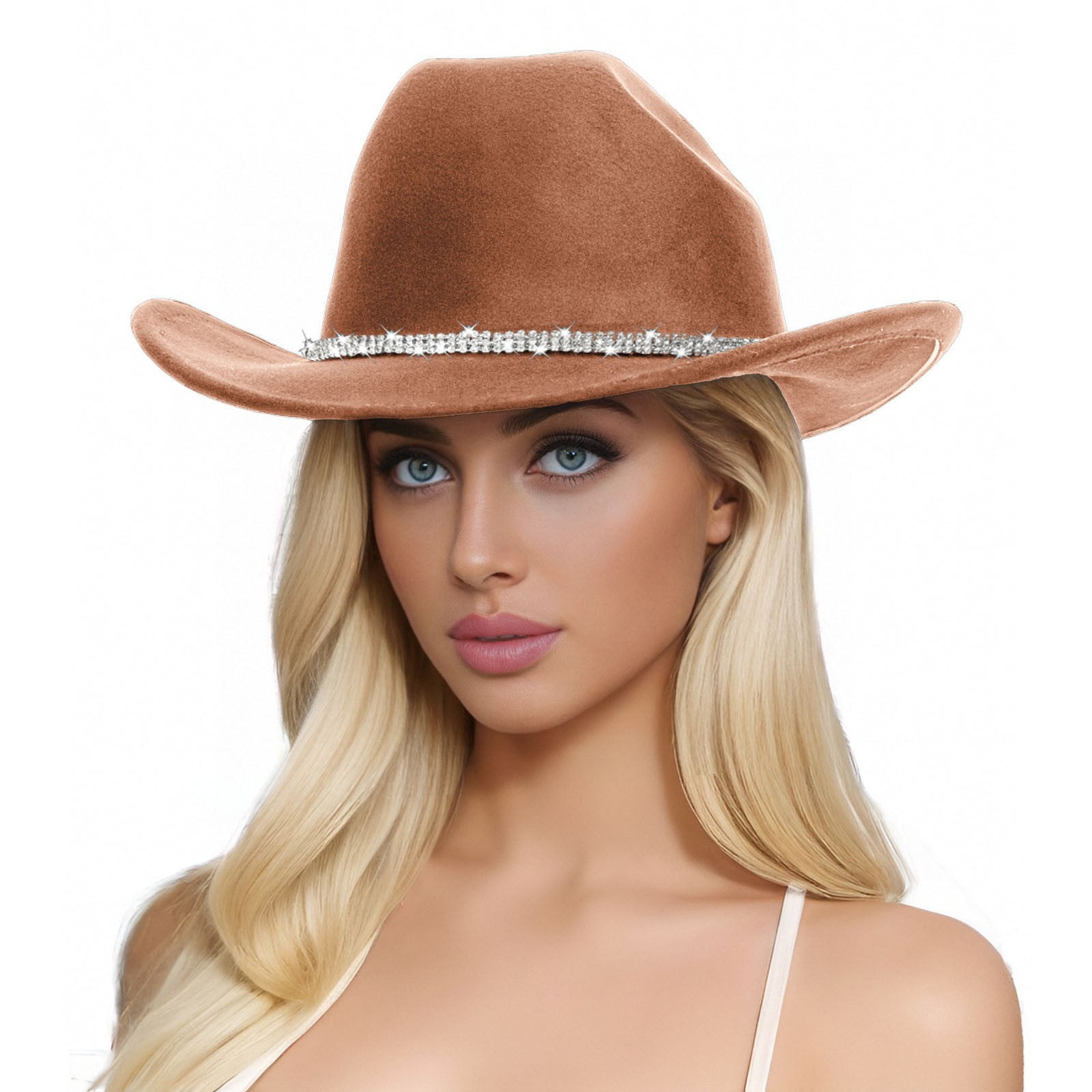 YUDTA Women Sparkly Rhinestone Cowgirl Hat - Unisex Wide Brim Felt ...