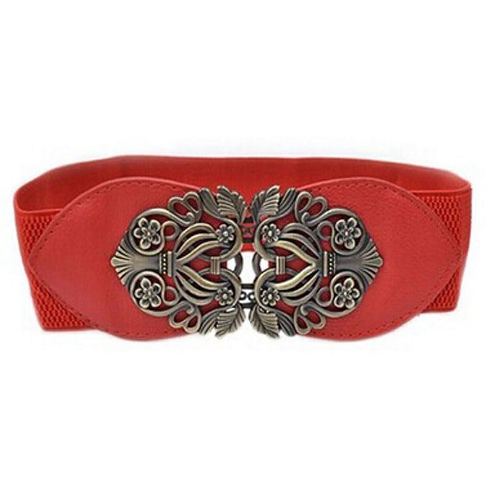 YUEHAO Women's Stretchy Faux Leather Wide Elastic Waistband Belt with ...
