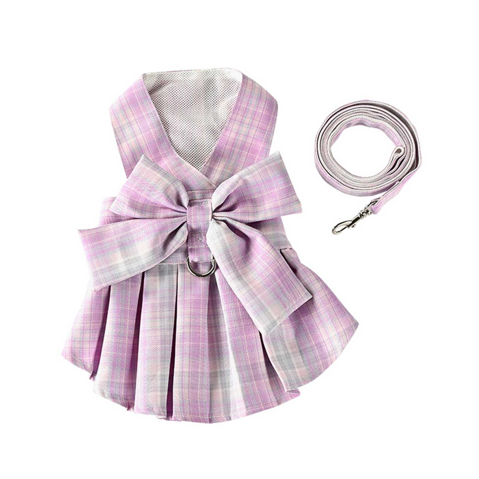 YUEHAO Dog Skirts for Small Dogs Girl Plaid Dog Dress Bow Tie Harness ...
