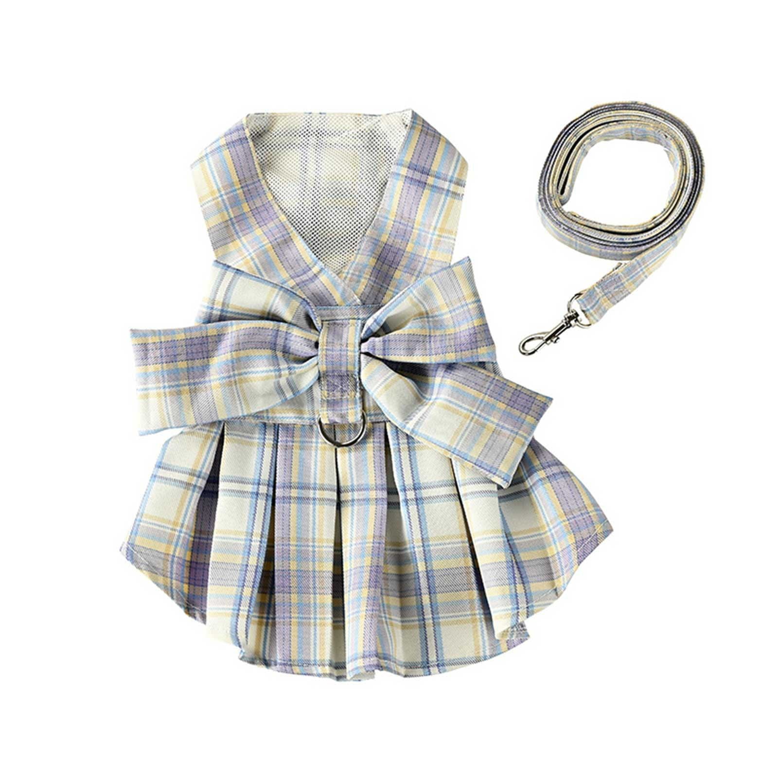 YUEHAO Dog Skirts for Small Dogs Girl Plaid Dog Dress Bow Tie Harness ...