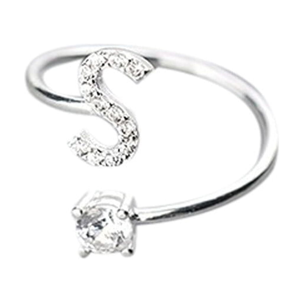 YUEHAO Rings Fashionable And Simple Opening 26 Letters With Diamond ...