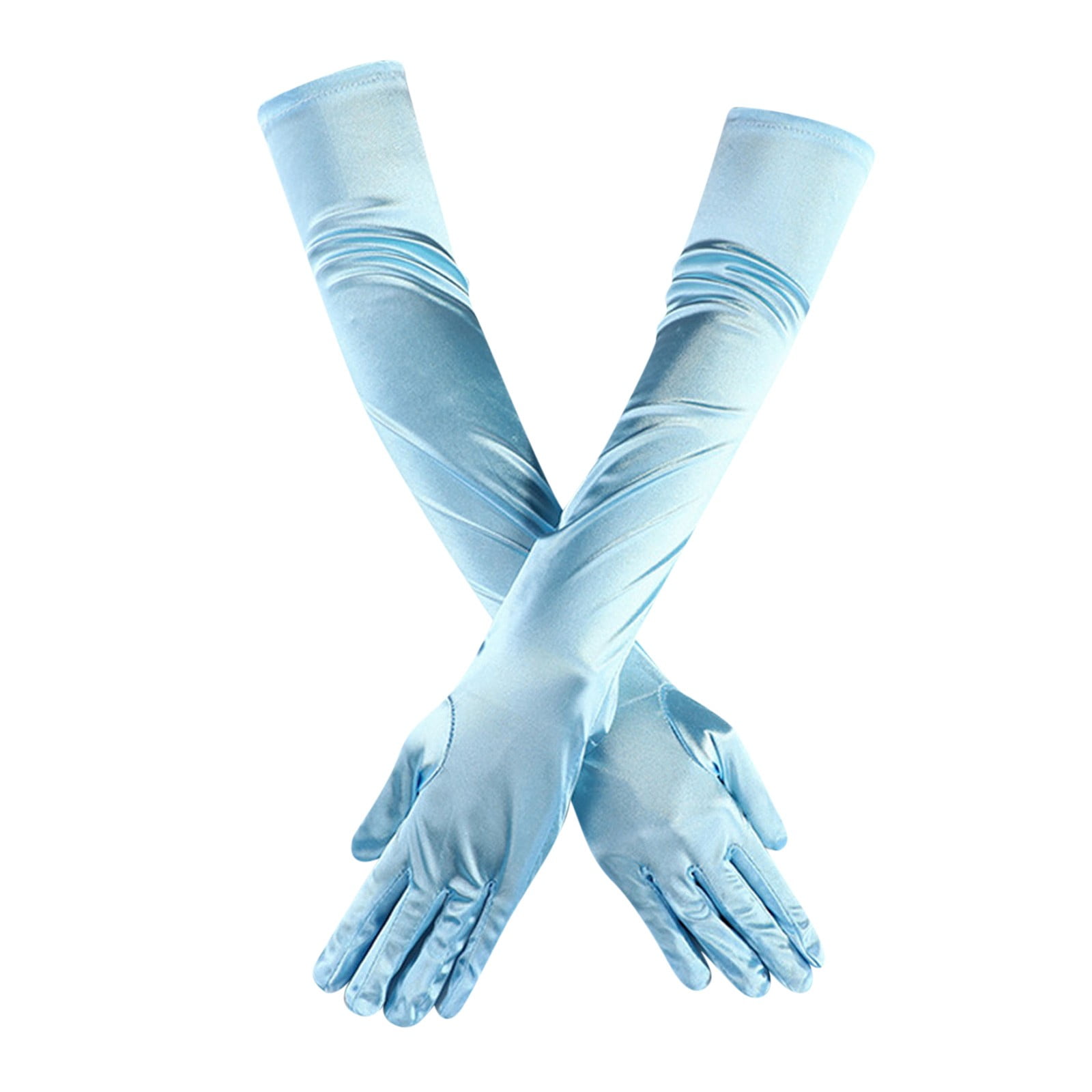 YUEHAO Women's Long Satin Finger Gloves Elbow Length 1920S Opera Bridal Dance Gloves Light Blue ...