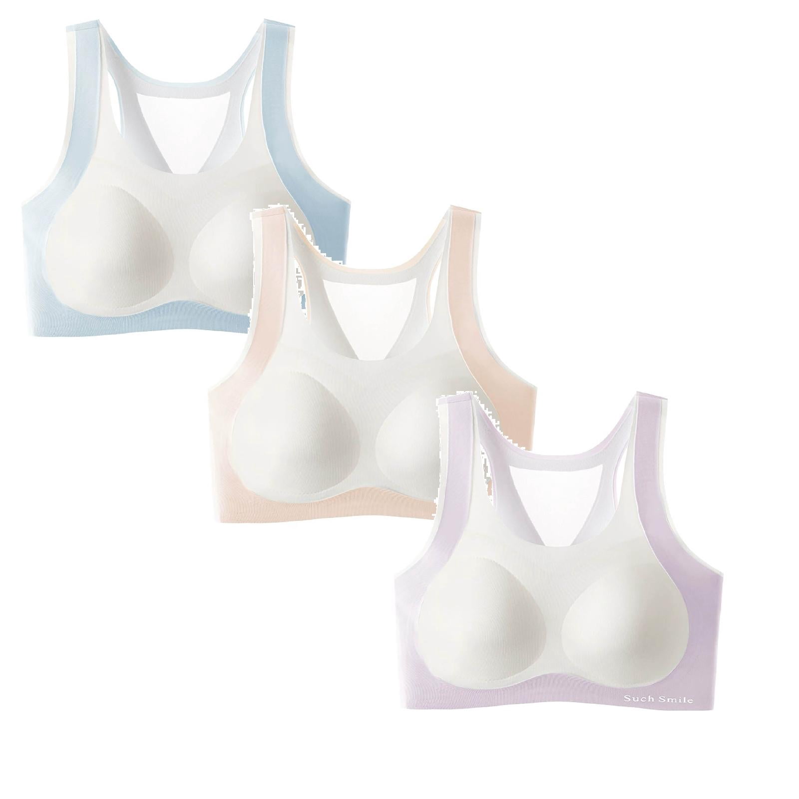 YUEHUA 3 Pack Crop Top Bra Girls Seamless Sports Bra Training White ...