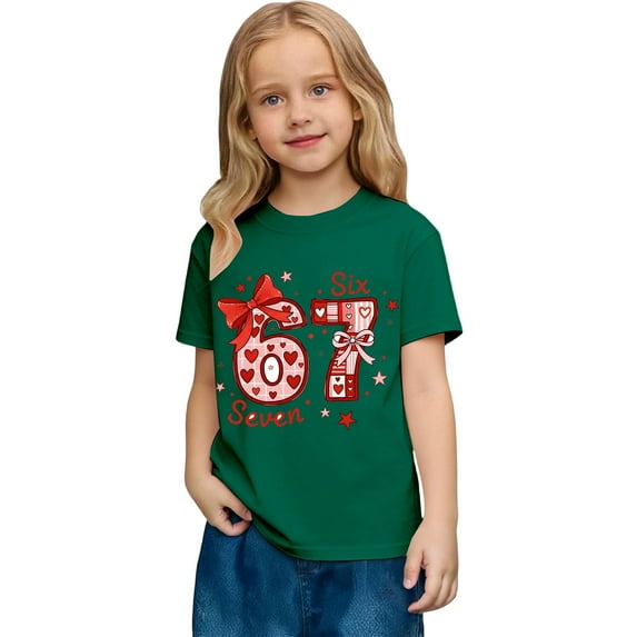 YUEHUA Girls Bow Number 67 TShirt Funny 6 7 Meme Valentines Casual ...