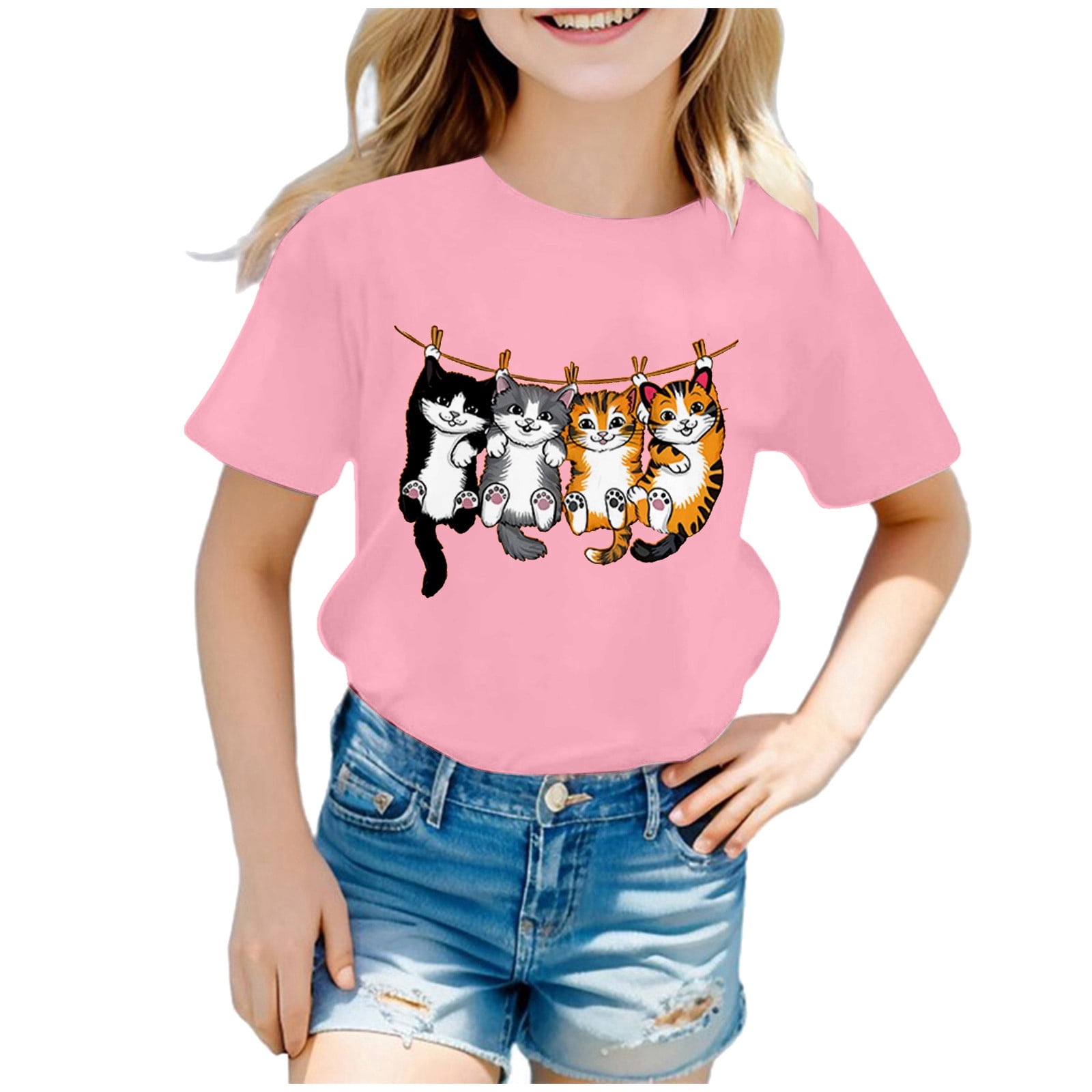 YUEHUA Girls Summer Shirts Size 7 Girls Summer Tops Short Sleeve Casual ...
