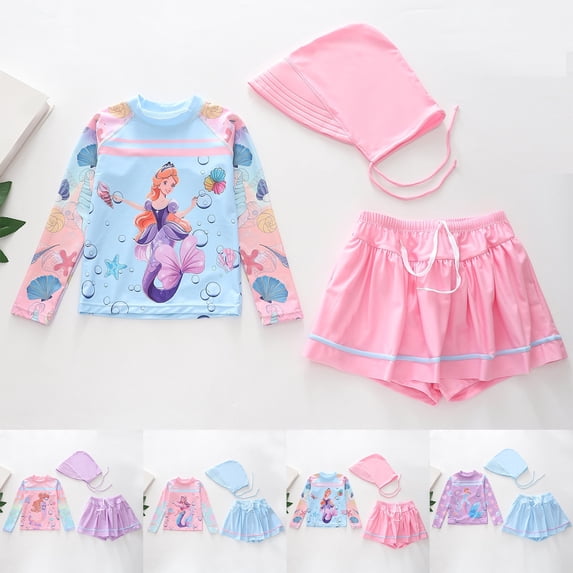 YUEHUA Girls Swimsuit 3 Pieces Rash Guard Kids Long Sleeves Bathing ...