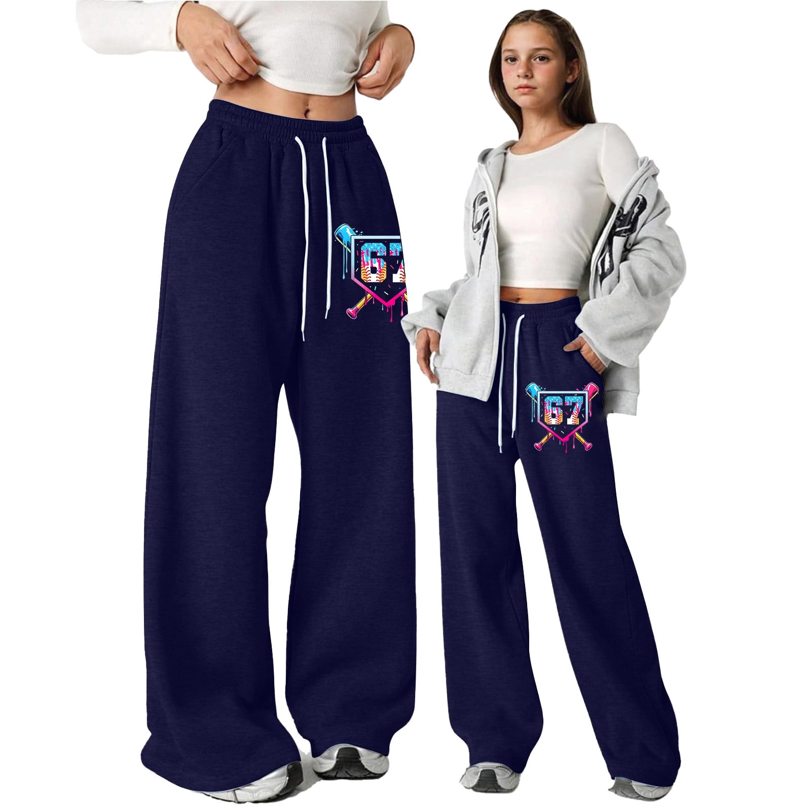 YUEHUA Kid Girls 67 Ice Cream Drip Wide Leg Sweatpants Baggy 6 7 Meme ...