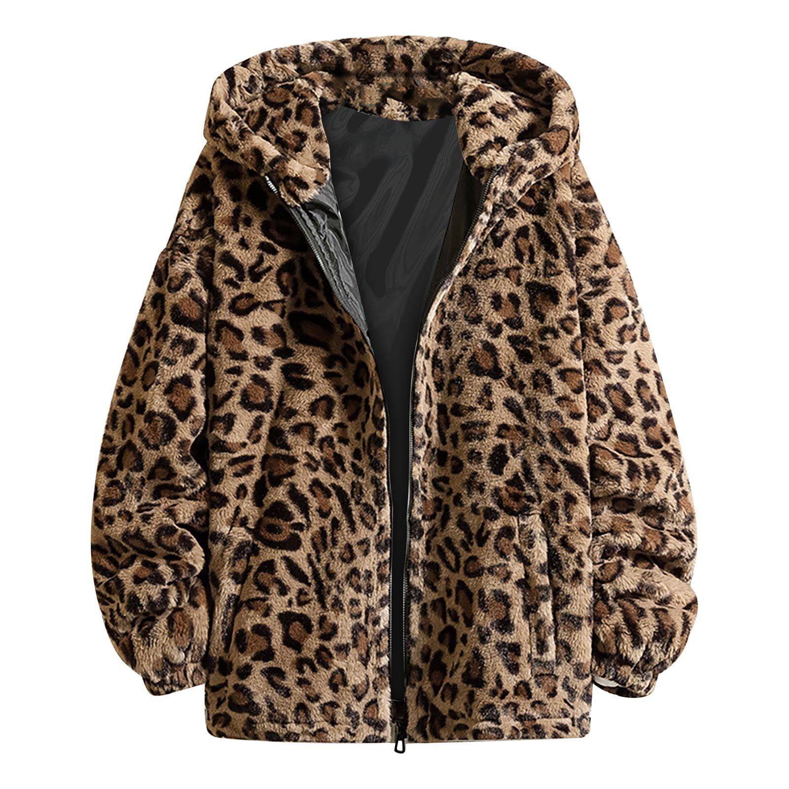YUEHUA Leopard Print Faux Fur Coat Women ang Men Plus Size Zipper Fuzzy ...