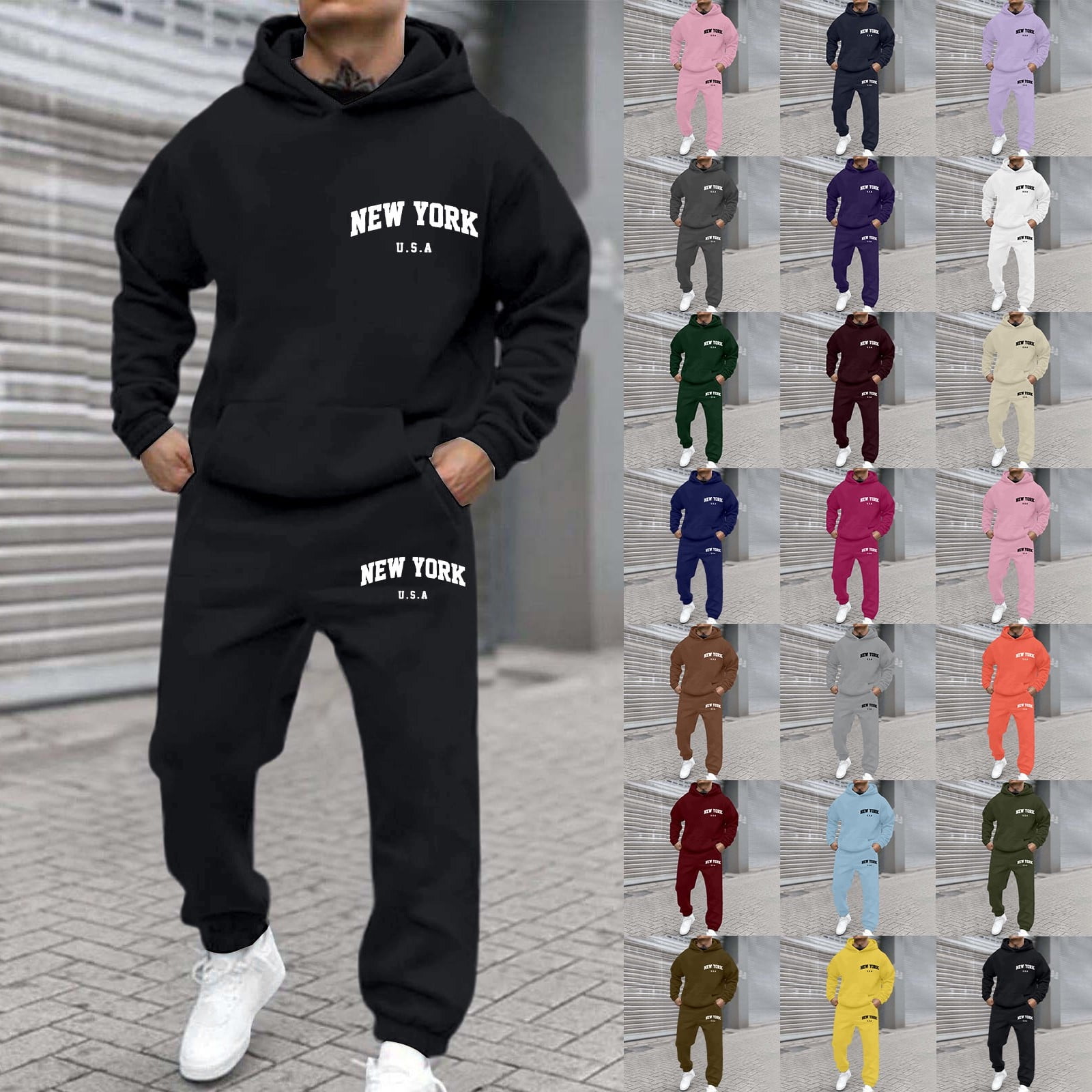 YUEHUA Mens 2 Piece Outfit City Letter Pattern Fall Winter Sports Wear ...