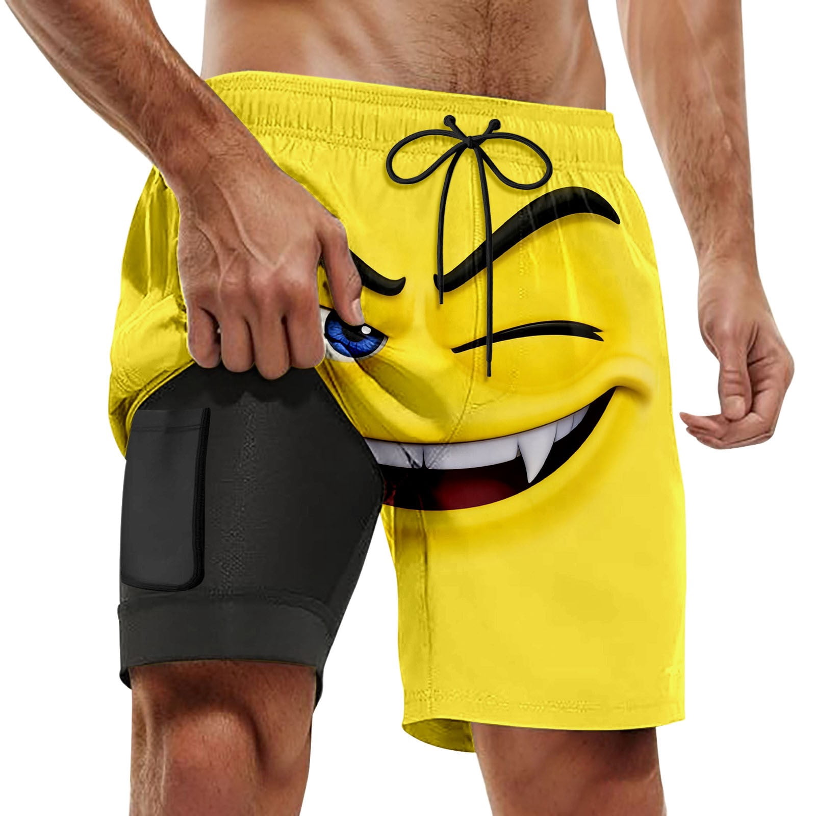 YUEHUA Mens Swim Trunks Board Shorts Funny Cartoon Face Print Swimming ...