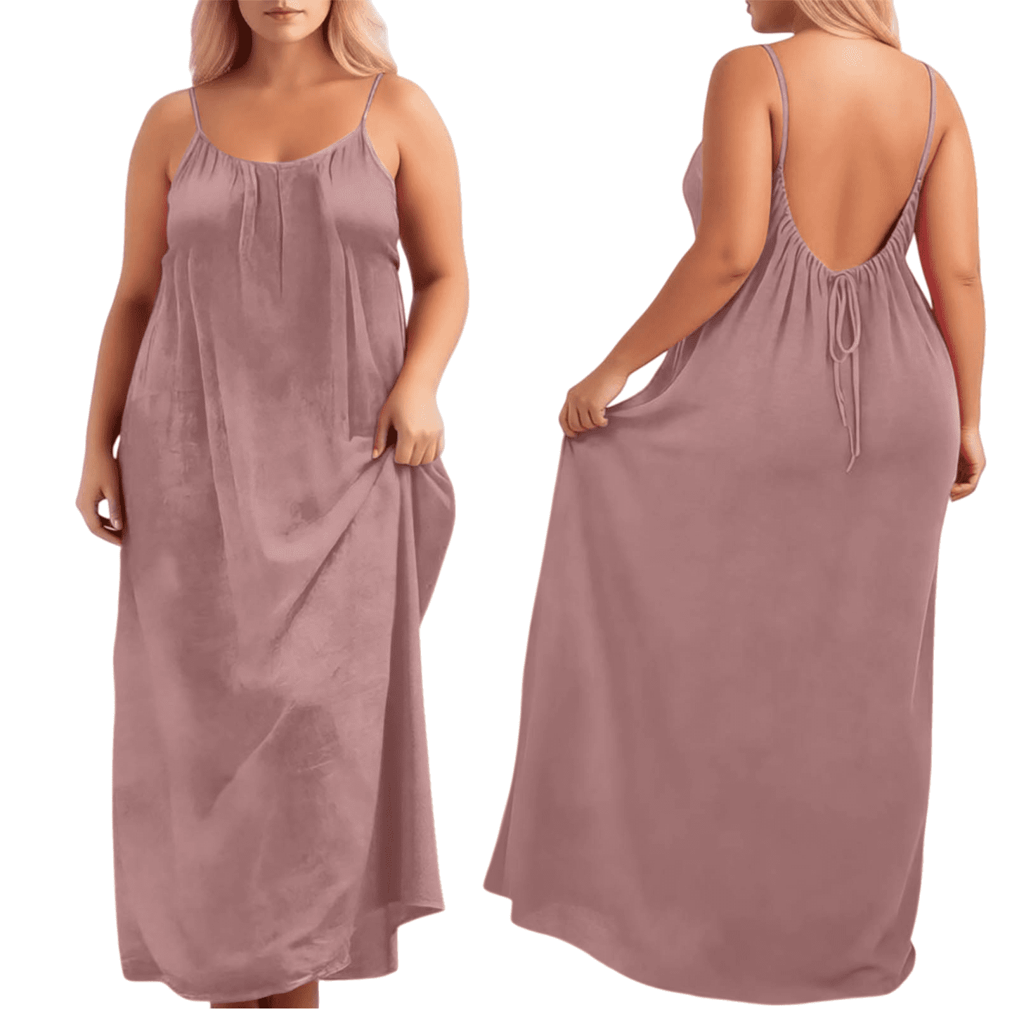 YUEHUA Plus Size Backless Cami Dresses for Women Cami Lounge Dress Open ...