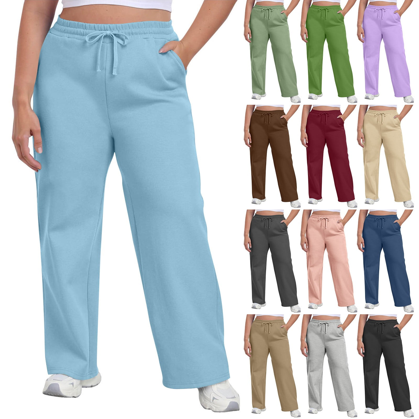 YUEHUA Wide Leg Sweatpants Women Classic Preppy Soft Lightweight Stripe ...