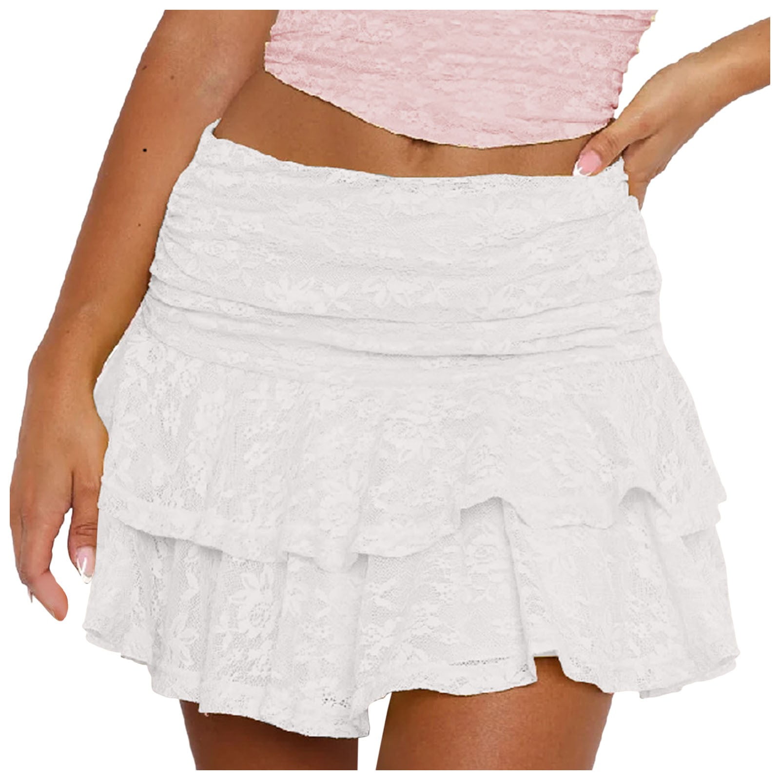 YUEHUA Women Y2k Floral Lace Mini Skirt Ruffle Layered Mesh Low Waist ...