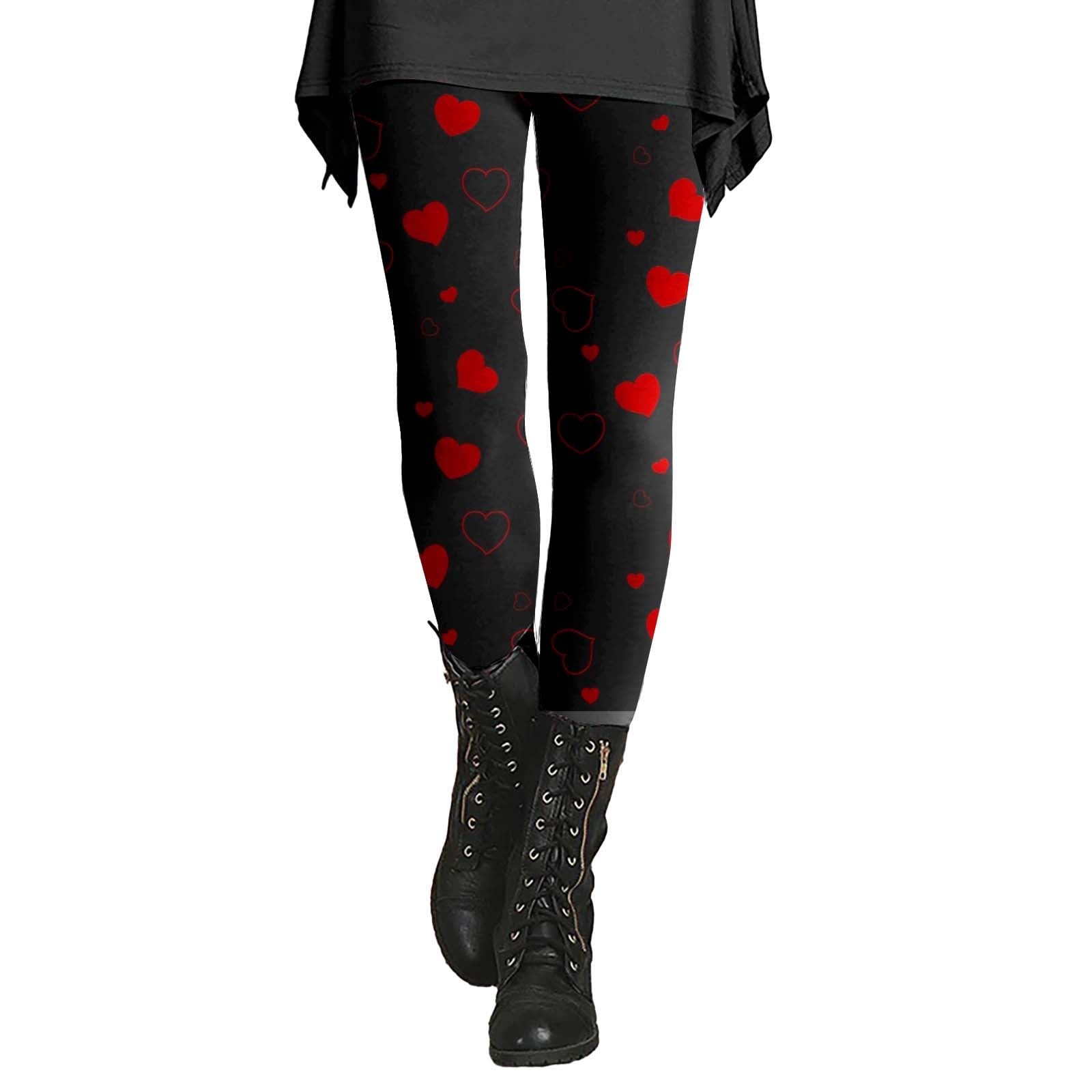 YUEJUIR Leggings Women's Valentines Day Tights with Hearts Red Heart ...