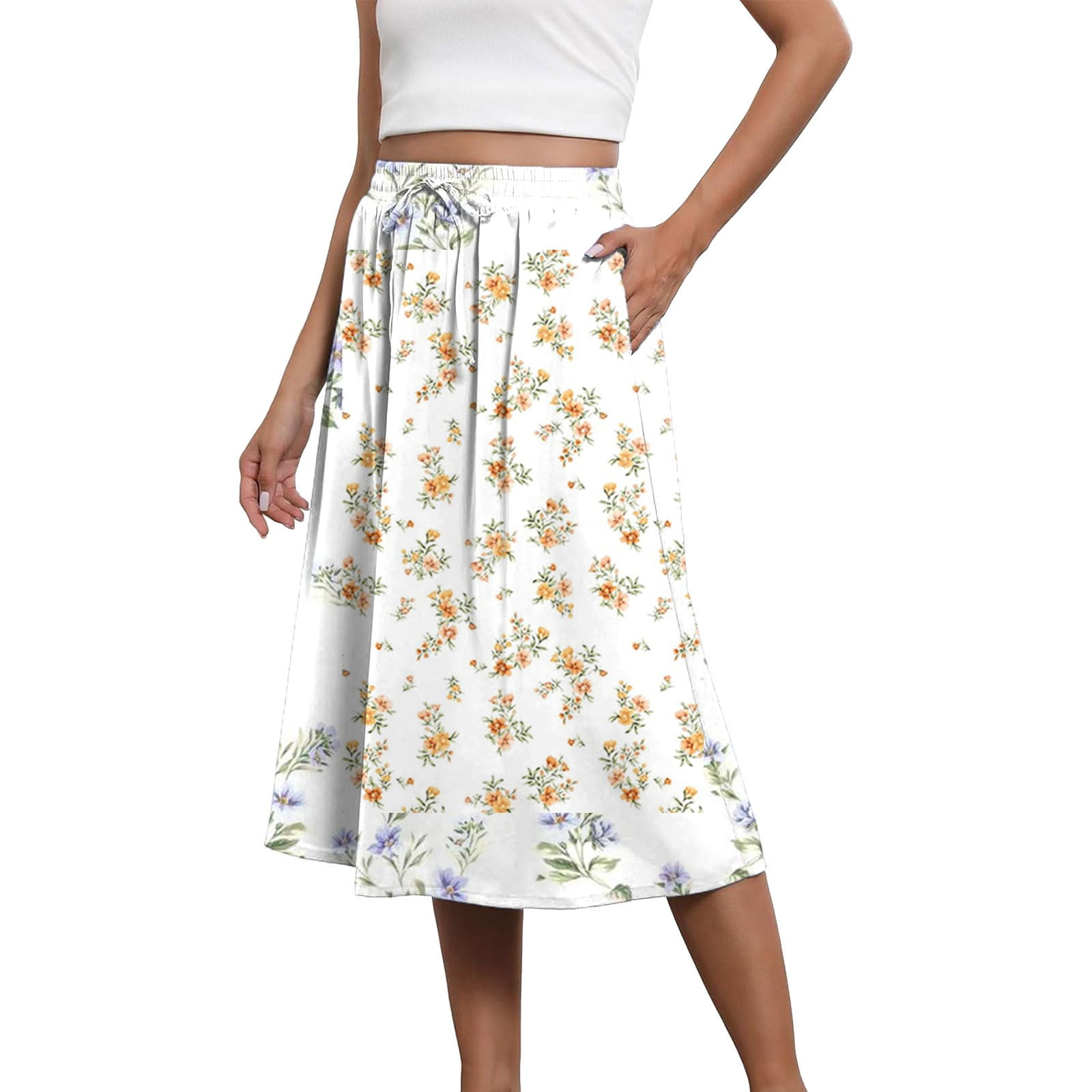 YUEJUIR Midi Skirt Boho Skirts for Women Trendy Summer Flowy Floral ...