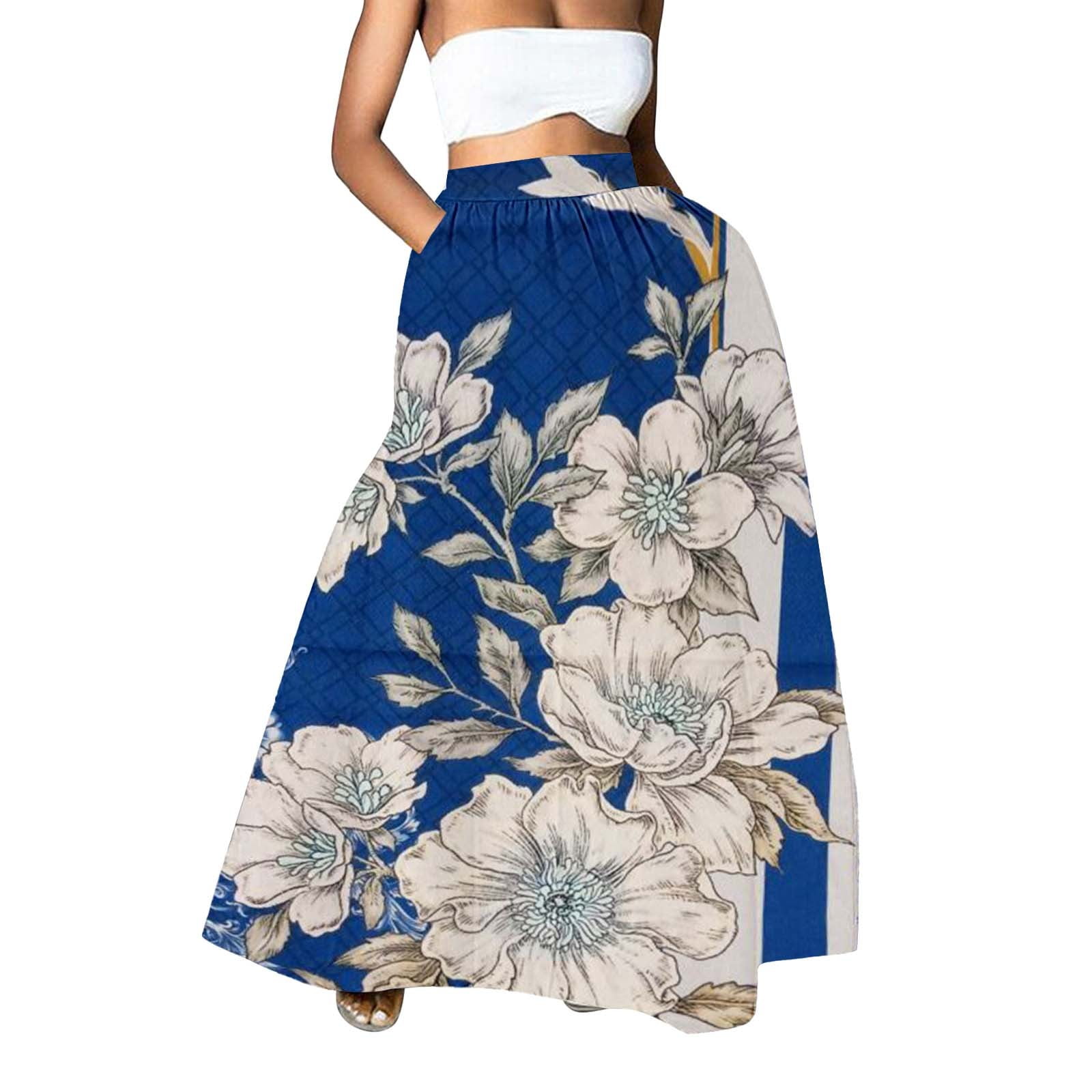 YUEJUIR Midi Skirts for Women Women Floral Print Skirt High Waist Party ...