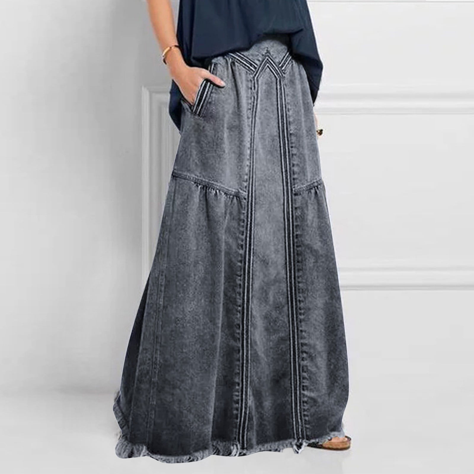 YUEJUIR Pleated Skirts For Women Women'S Casual High Waist Denim Skirt ...