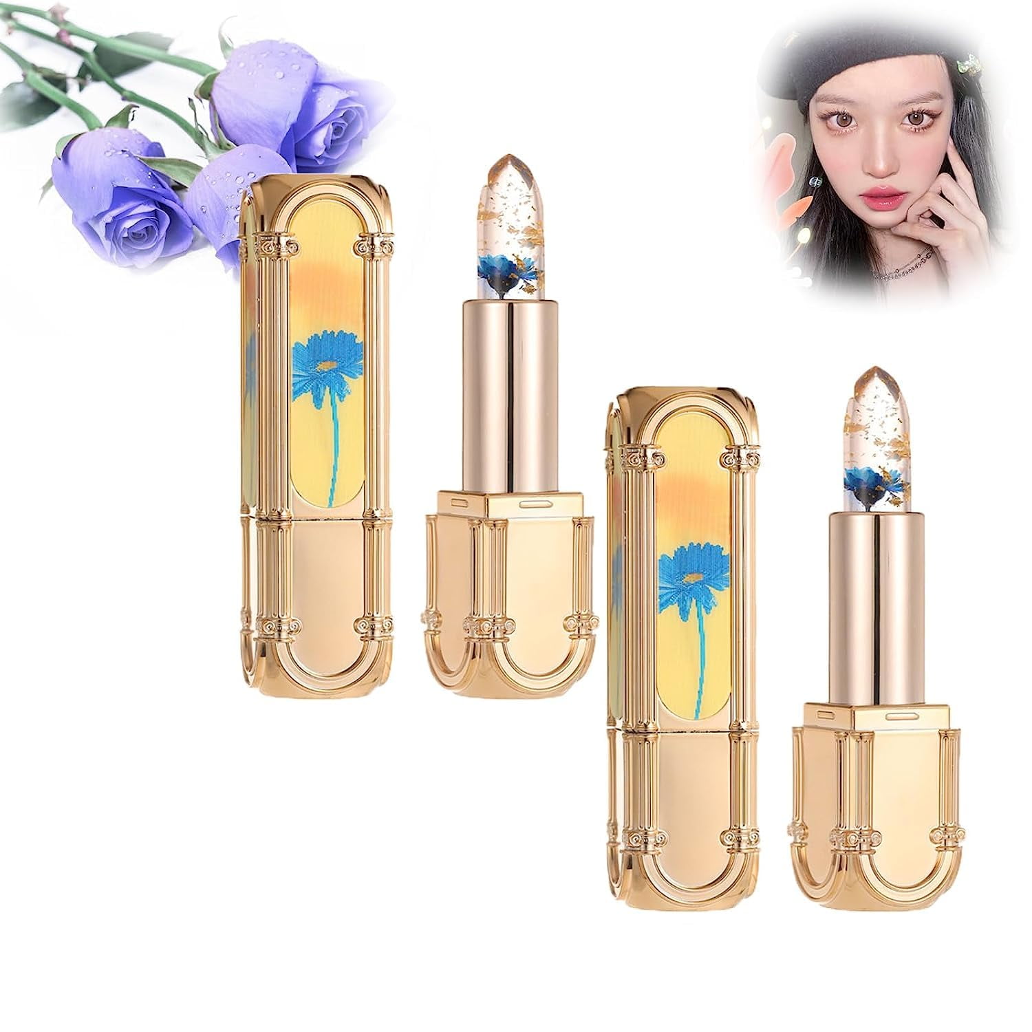 YUEQING Lipstick,Flower Color Changing Lipstick,Crystal Jelly Flower ...