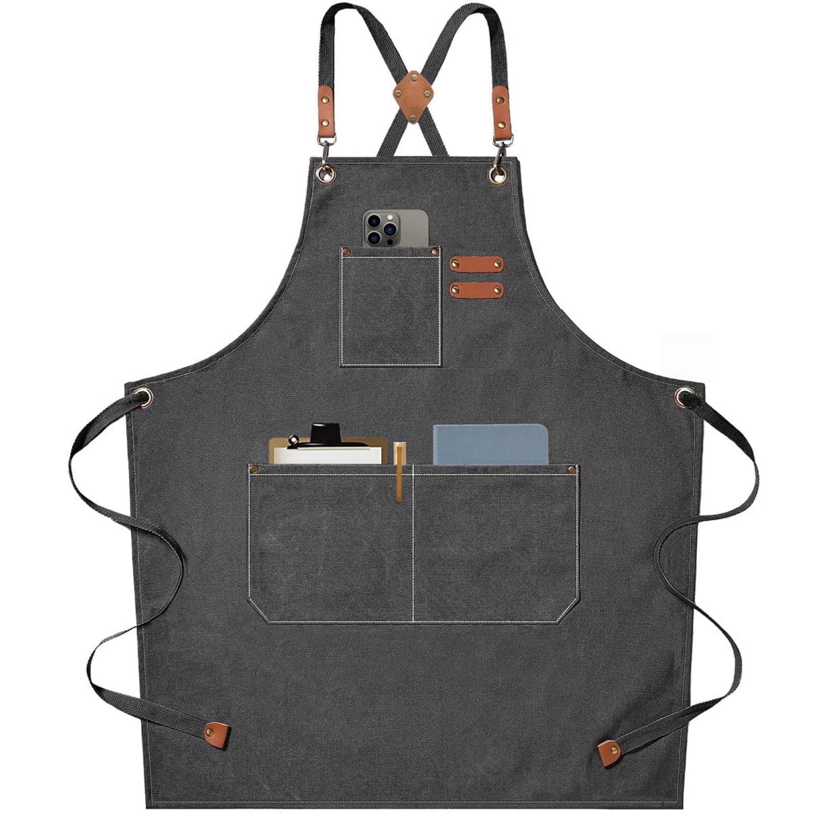 YUEQUN Adults Chef Aprons with Large Pockets Canvas Back Heavy Duty ...