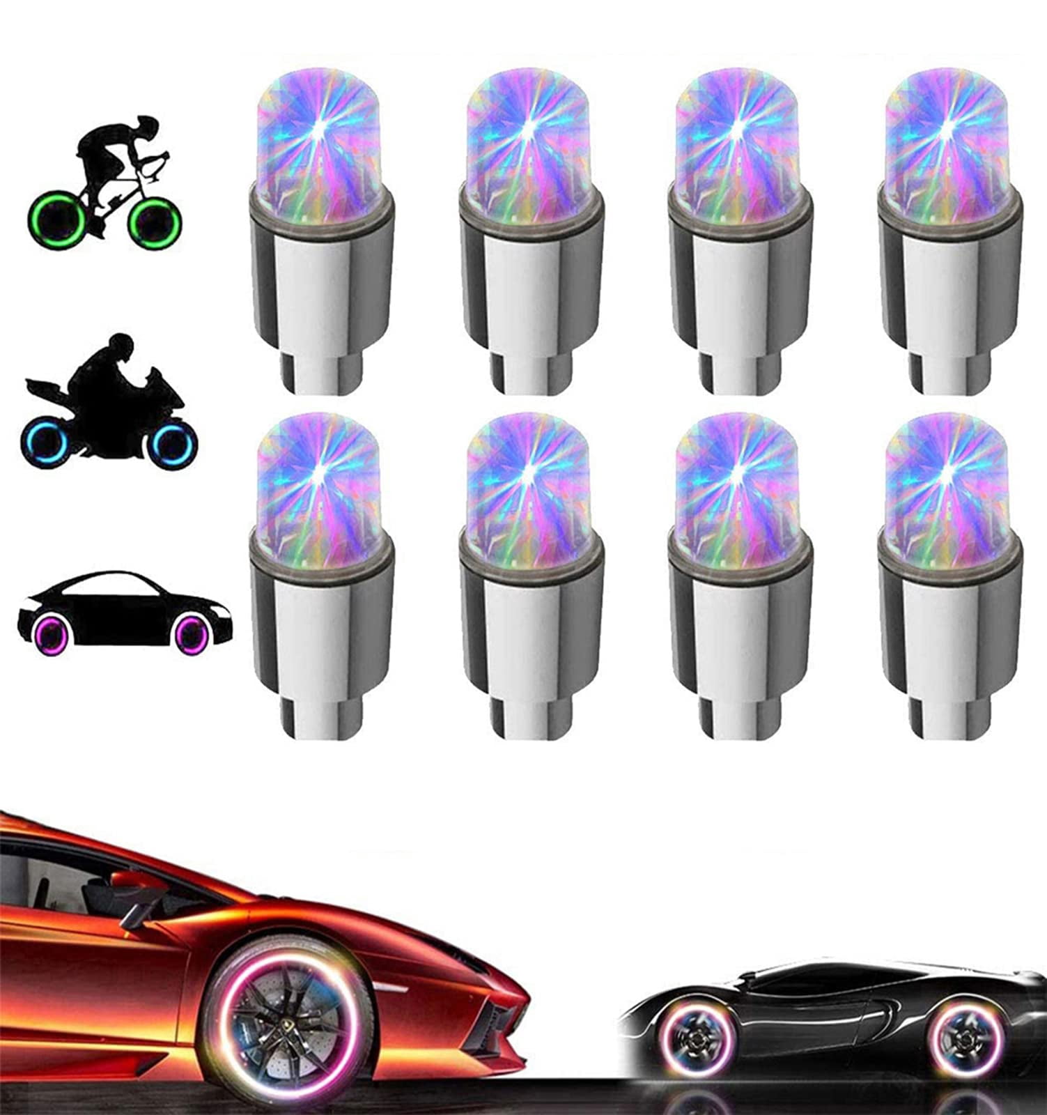 YUERWOVER 8 Pack LED SSF20 Valve Stem Caps Lights for Car Tires Wheel ...