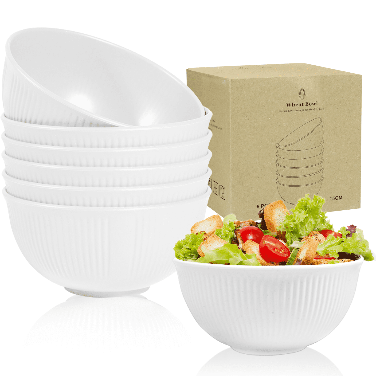 YUESHENGHAO 6 Piece Unbreakable Wheat Plastic Cereal Bowl 24 oz/5.9 ...