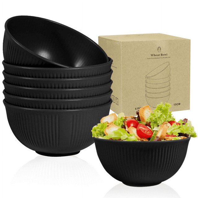 YUESHENGHAO 6 Piece Unbreakable Wheat Plastic Cereal Bowl 24 oz/5.9 ...