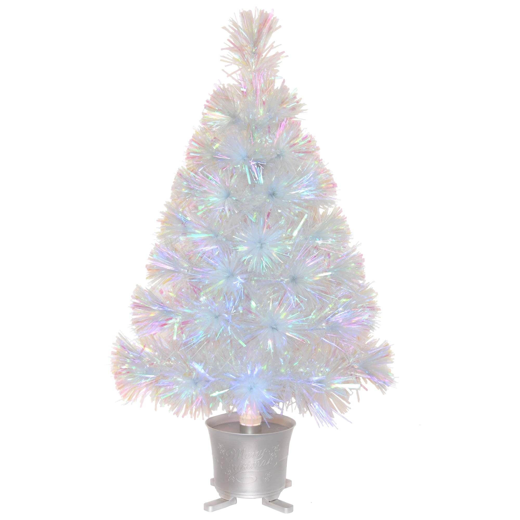 YUETJIN 24 Pre-Lit Mini Fiber Optic Tabletop Artificial Christmas Tree ...