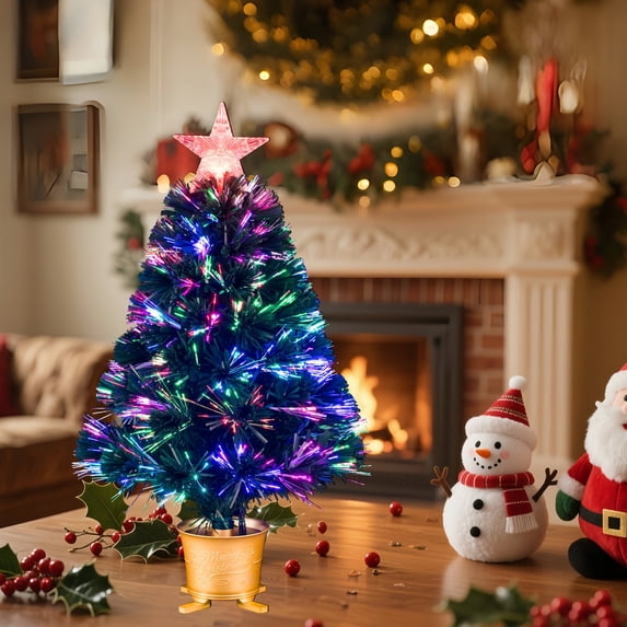 YUETJIN 24inch Pre-lit Mini Fiber Optic Tabletop Artificial Christmas ...
