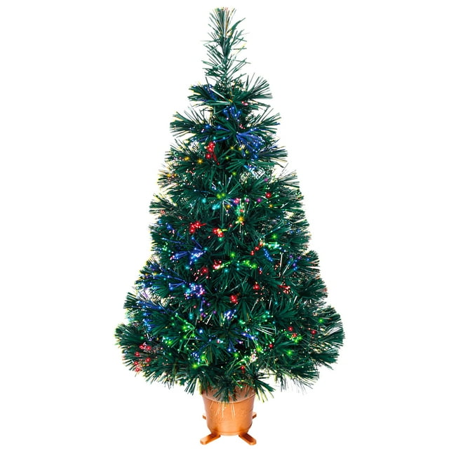 YUETJIN 32 inch Pre-lit Mini Fiber Optic Tabletop Artificial Christmas Tree with LED Starry ...