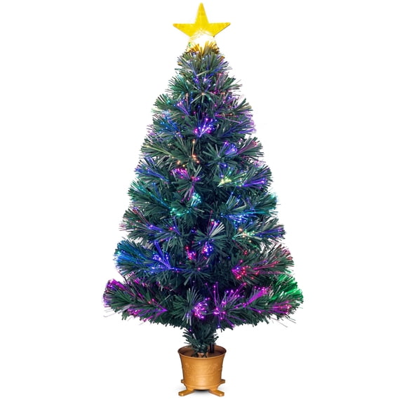 YUETJIN 3ft Pre-lit Mini Fiber Optic Tabletop Artificial Christmas Tree ...