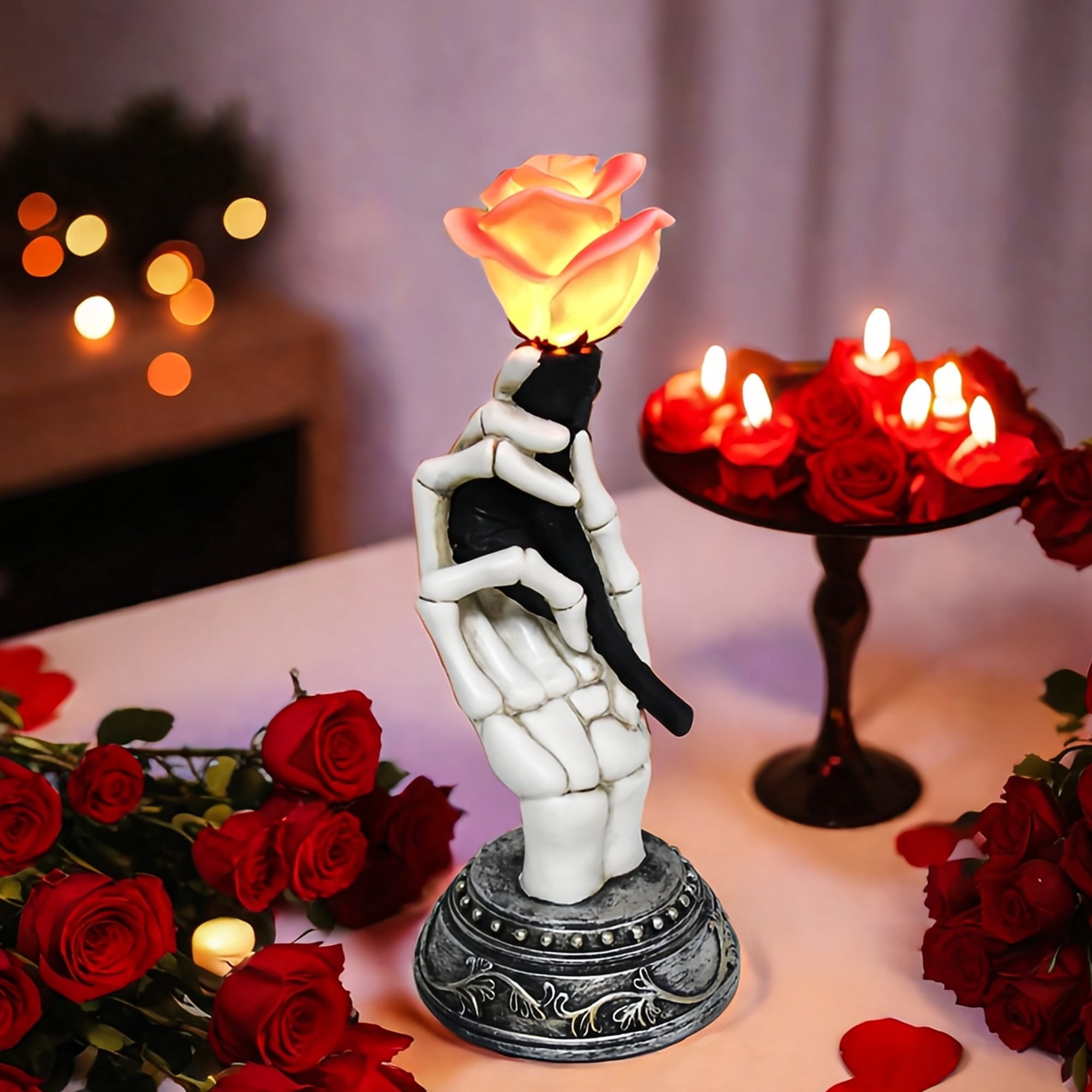 YUETJIN Romantic Gothic skeleton hand Rose LED decoration, Valentine's ...