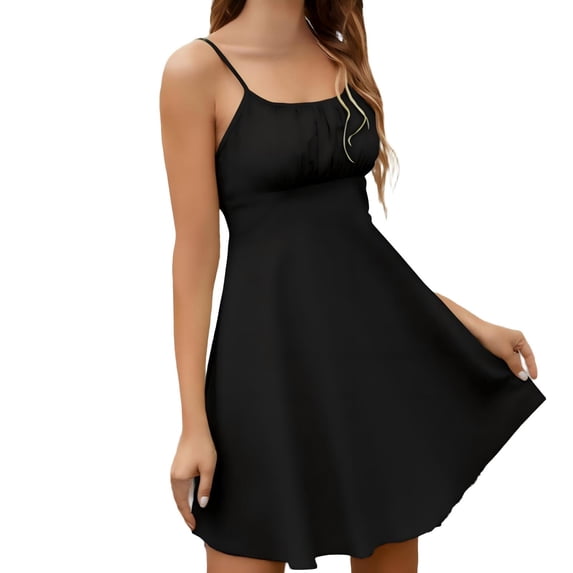 YUEVORA Women's 100% Cotton Spaghetti Strap Ruched A-Line Dress ...